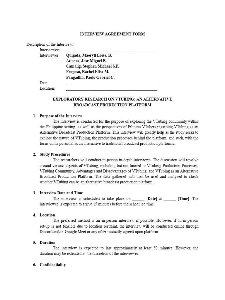 Interview Anonymity Agreement Contract Pdf Consent Information