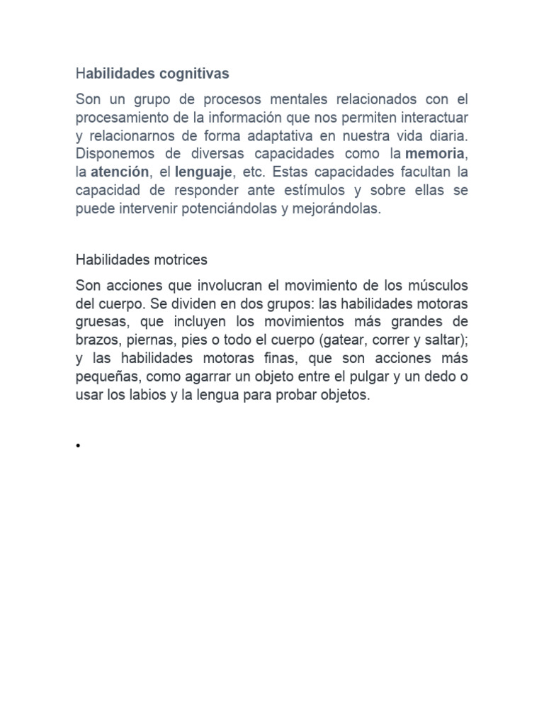 Habilidades Cognitivas y Motrices | PDF