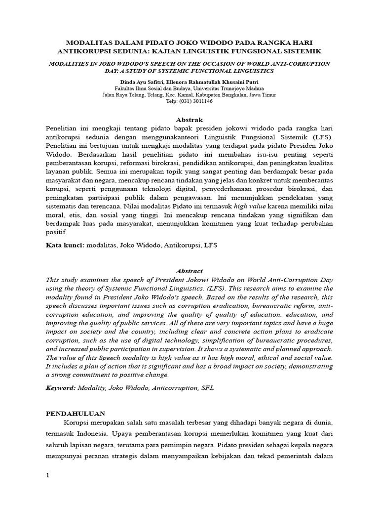 Modalitas Dalam Pidato Bapak Presiden Joko Widodo Pada Rangka Hari Antikorupsi Sedunia | PDF ...