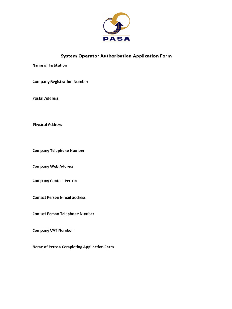 System Operator Authorisation Form | PDF | Payments