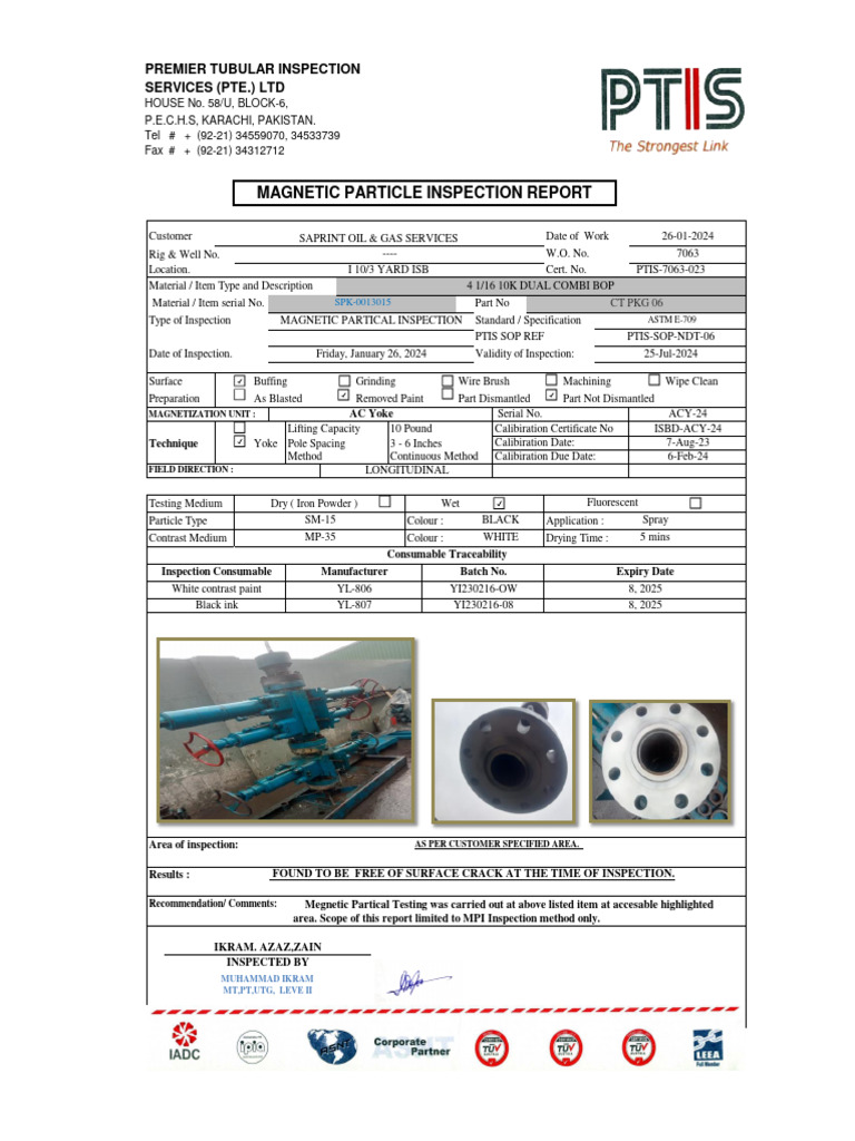 W.O 7063 - Mpi (4 1-16 10K Dual Combi Bop) - CT PKG 06 - I 10-3 Yard Isb - Cert. (Ptis-7063-023 ...