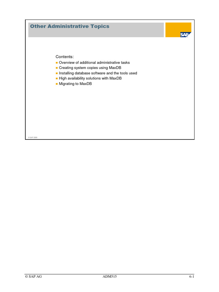 Administrative Topics | PDF | Backup | Databases
