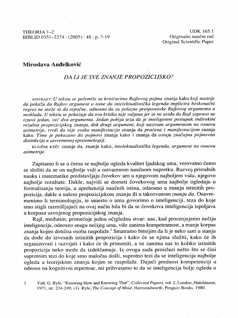 Trajkovski - Da Li Je Sve Znanje Propozicijsko | PDF