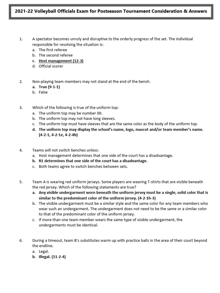 VB Exam | PDF | Volleyball | Referee