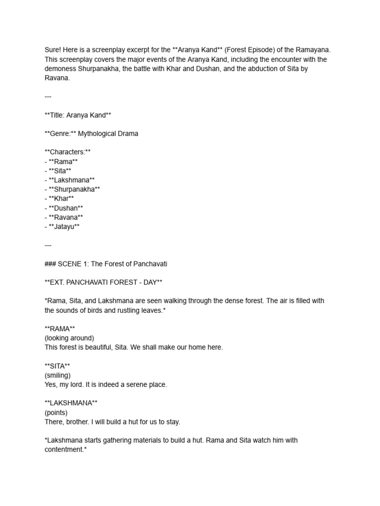 Aranya Kand: Ramayana Screenplay Excerpt | PDF | Sita | Vaishnava Texts