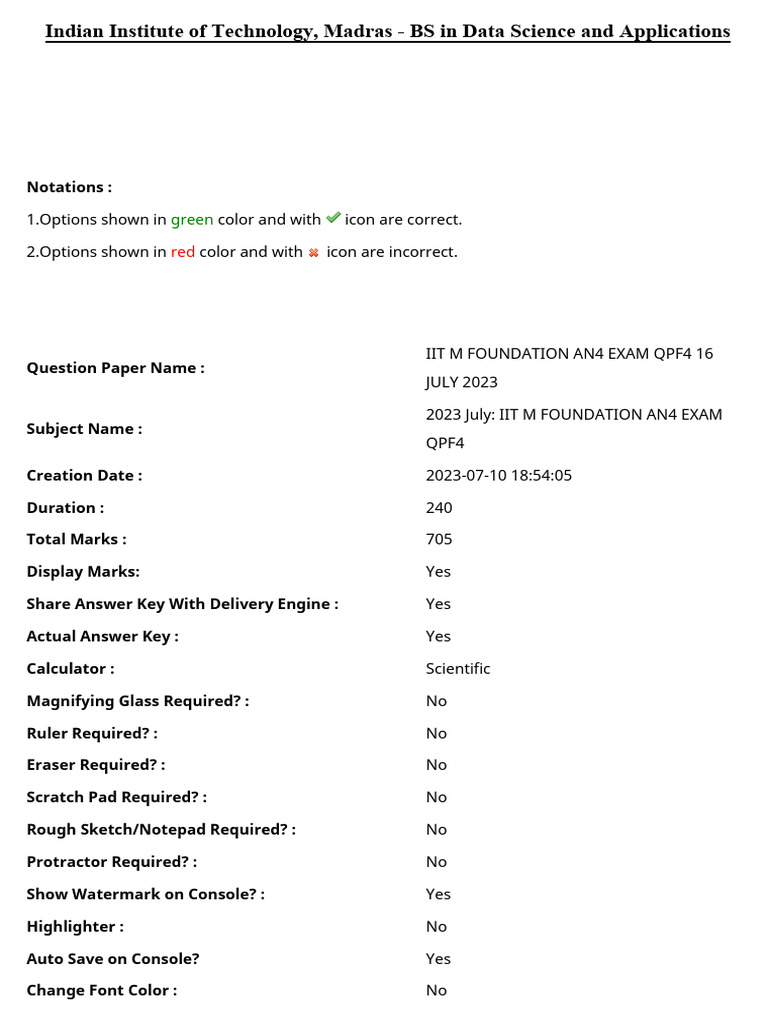 IIT - M - FOUNDATION - AN4 - EXAM - QPF4 - Sem2 Intro To Python | PDF | Multiple Choice ...