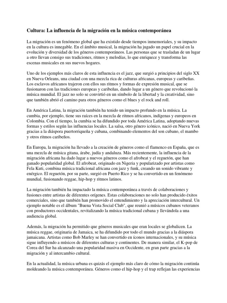 Migración y su impacto en la música | PDF | Música hip-hop | Musica Popular