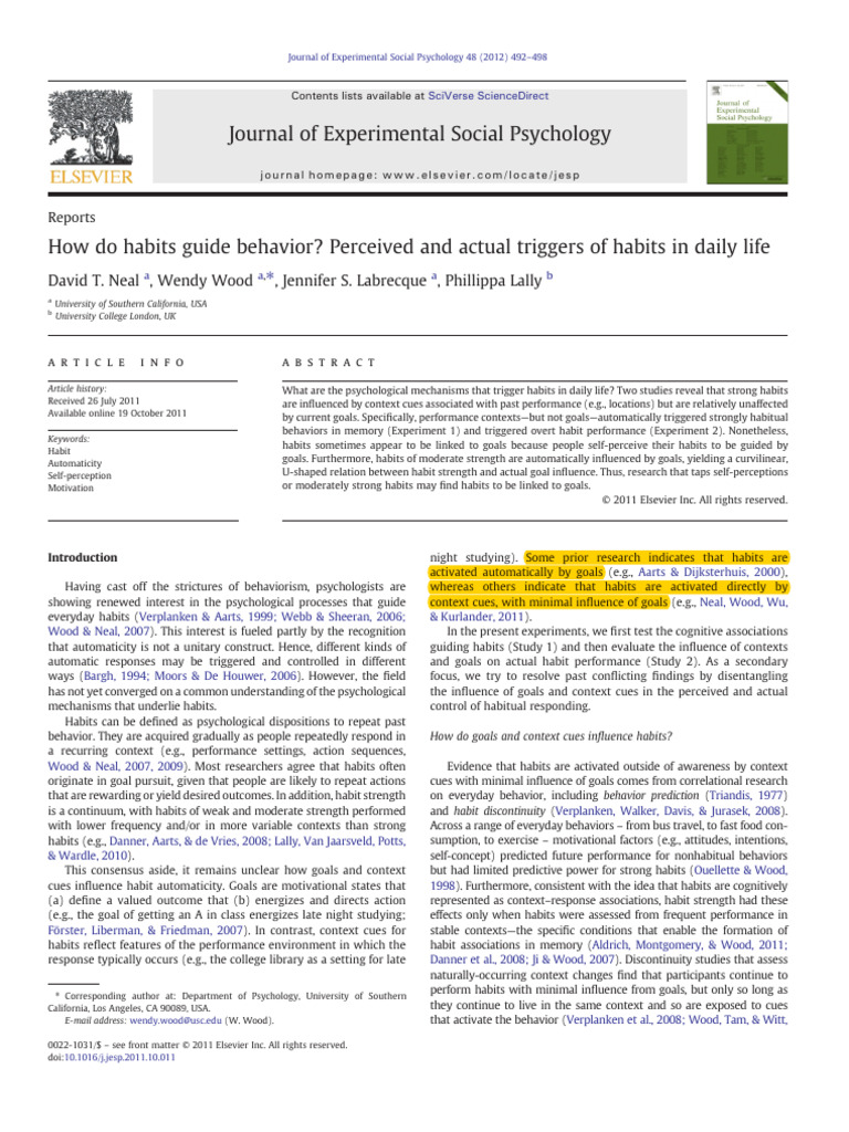 How Do Habits Guide Behavior Perceived and Actual Triggers of Habits in ...