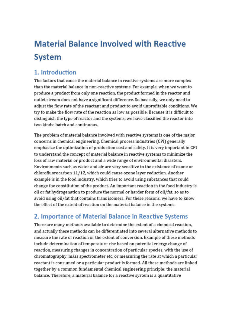 Material Balance Involved With Reactive System | PDF | Reaction Rate | Chemical Reactor