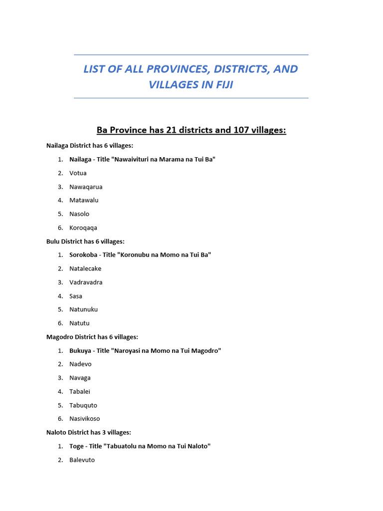 List of All Provinces | PDF | Fiji
