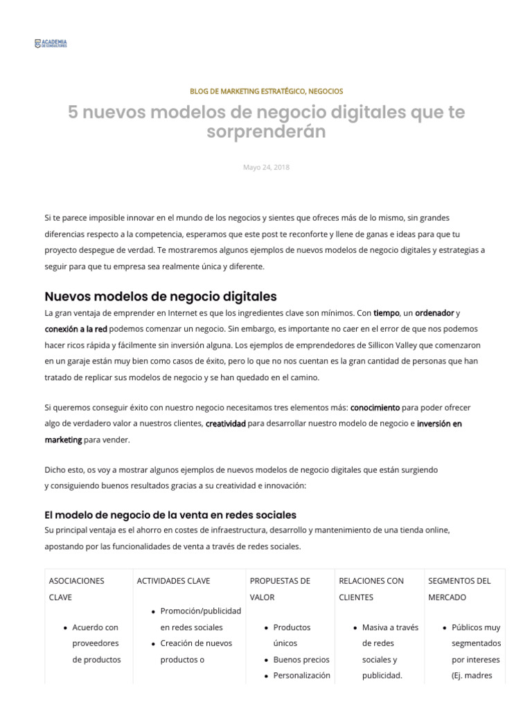 5 Nuevos Modelos de Negocio Digitales | PDF | Modelo de negocio | Marketing