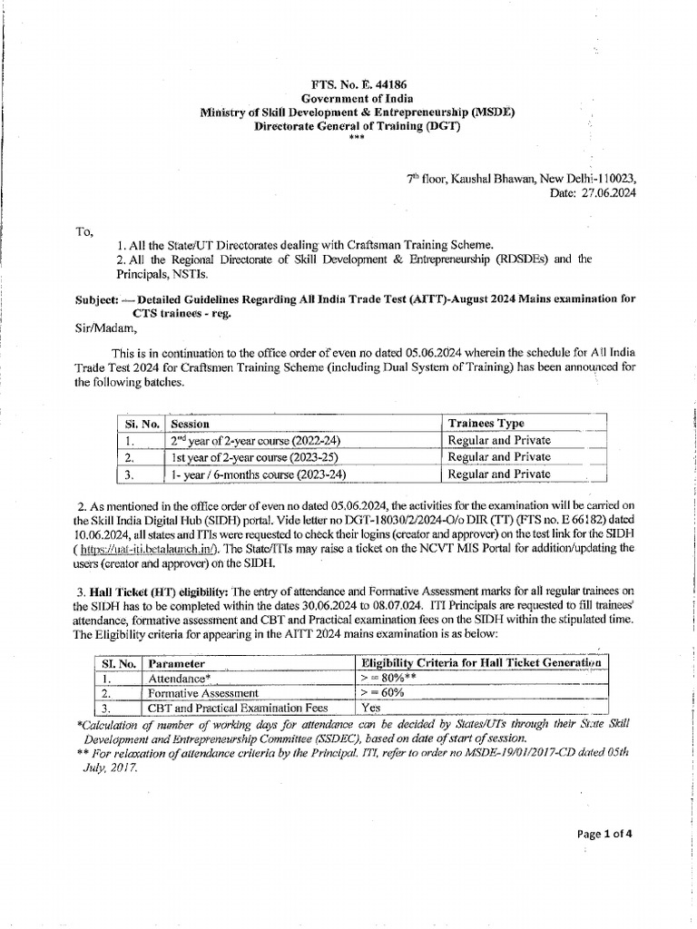 AITT 2024-CTS Exam Guidelines | PDF