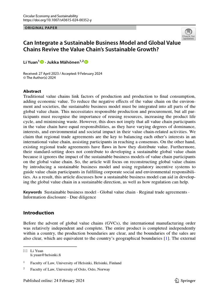 Can Integrate A Sustainable Business Model and Global Value | PDF ...