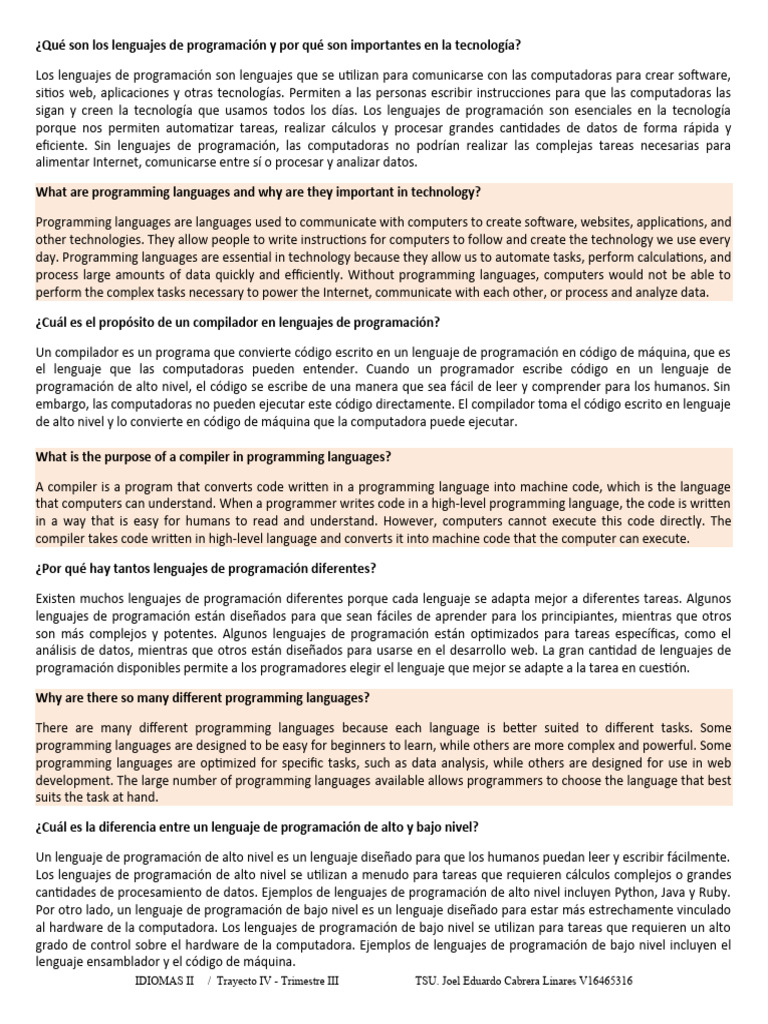 Qué Son Los Lenguajes De Programación Y Por Qué Son Importantes En La Tecnología Pdf 