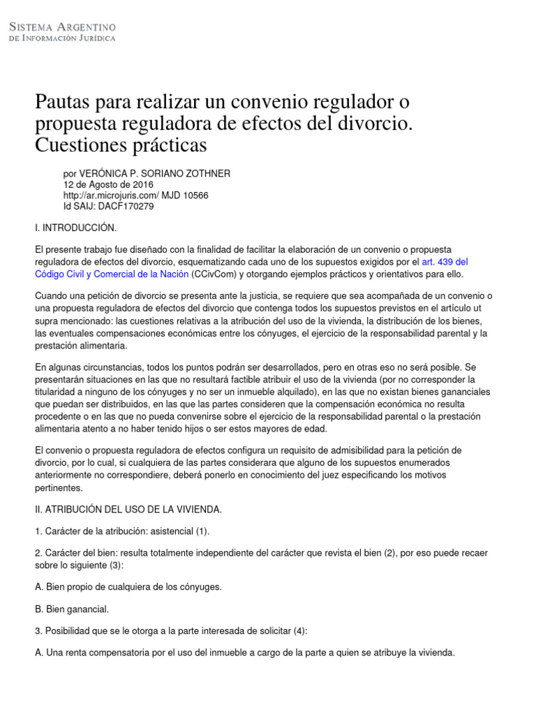 Pautas para Realizar Un Convenio Regulador o Propuesta Reguladora de Efectos Del Divorcio ...