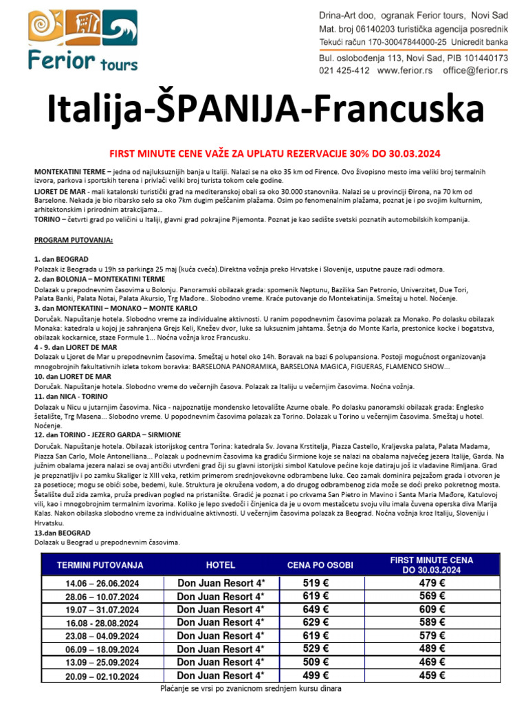 Italija Spanija Francuska Leto 2024 PT | PDF