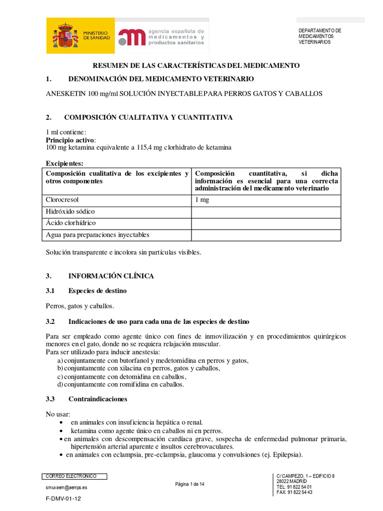Guía de Uso de Anesketin en Animales | PDF | Medicamentos con receta ...