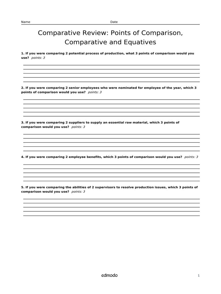 Comparative Review - Points of Comparison, Comparative and Equatives | PDF