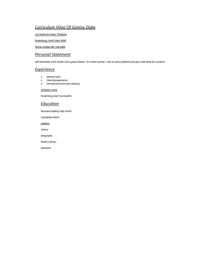 Gontse Dube's CV Summary | PDF