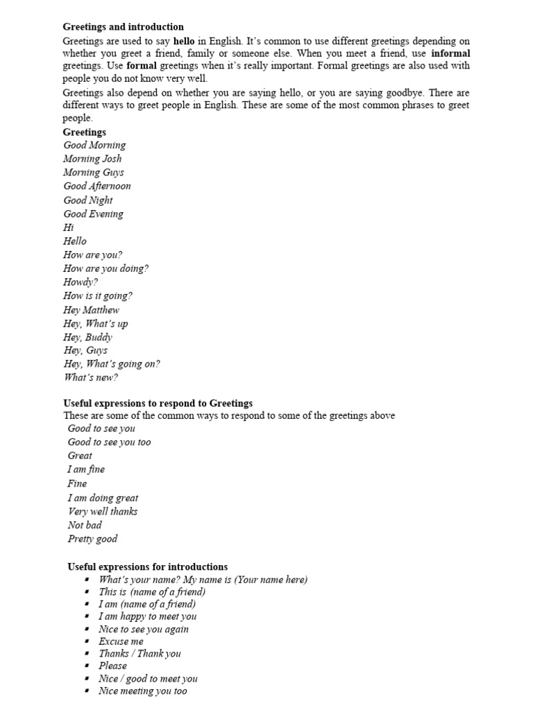 Greetings and Introduction | PDF | Linguistics