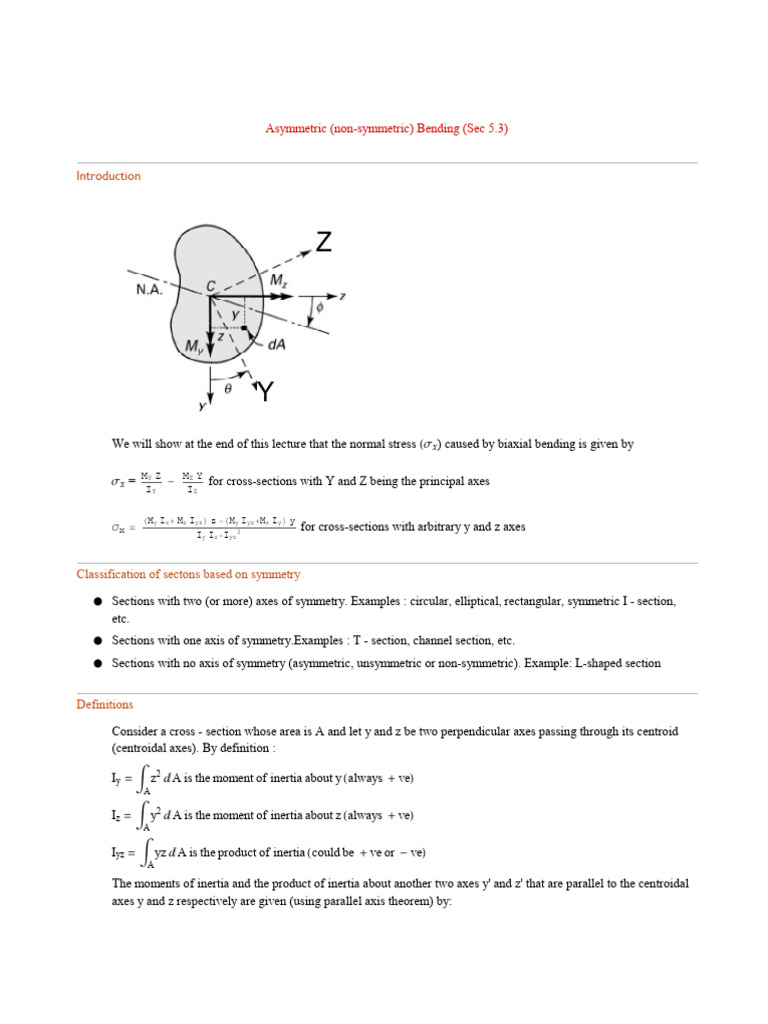 Asymmetric Bending | PDF | Bending | Solid Mechanics