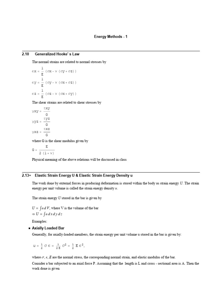 3D-Hooke's Law, Elastic Strain Energy, Energy Methods | PDF | Elasticity (Physics) | Young's Modulus