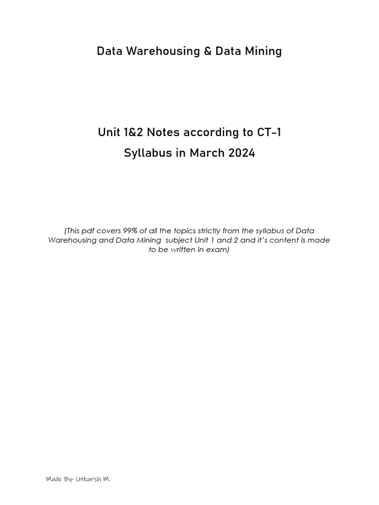 Data Warehousing U1&2 Notes | PDF | Data Warehouse | Metadata