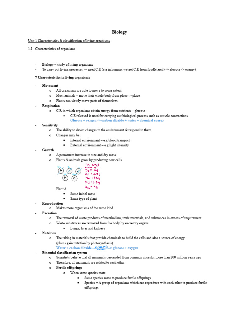 Biology Notes | PDF | Cell (Biology) | Biology
