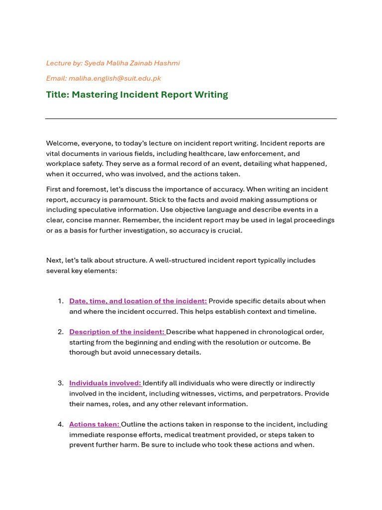 Incident Report Writing | PDF