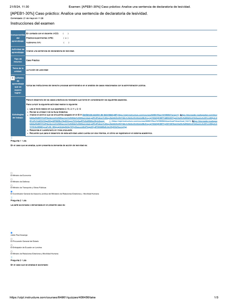 Examen - (APEB1-30%) Caso Práctico - Analice Una Sentencia de Declaratoria de Lesividad | PDF ...