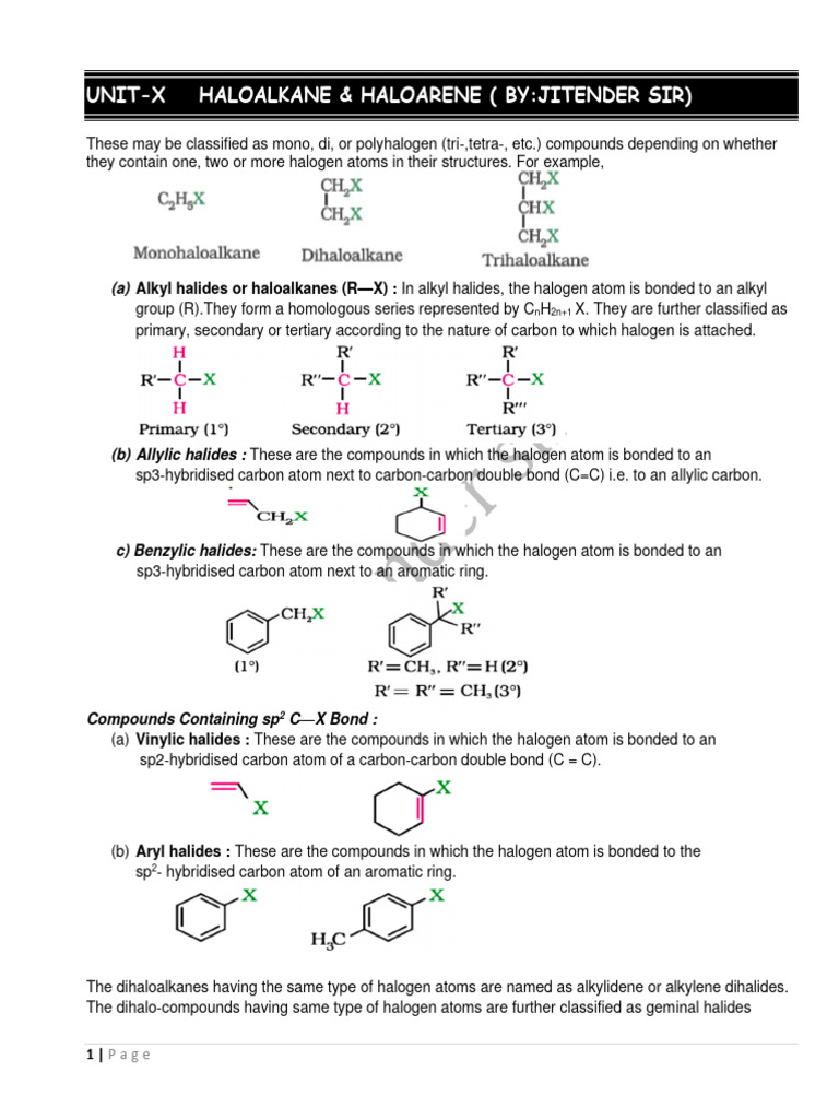 Haloalkane Haloarenes Notes | PDF | Chlorine | Chemical Reactions