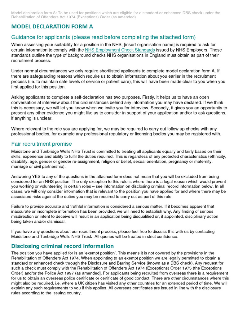 Declaration Form A | PDF | Criminal Record | Justice