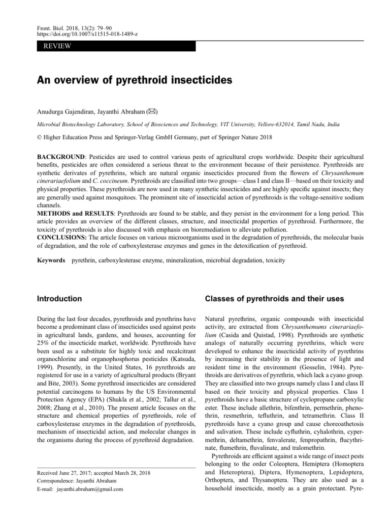 An Overview of Pyrethroid Insecticides | PDF | Insecticide | Drug Metabolism