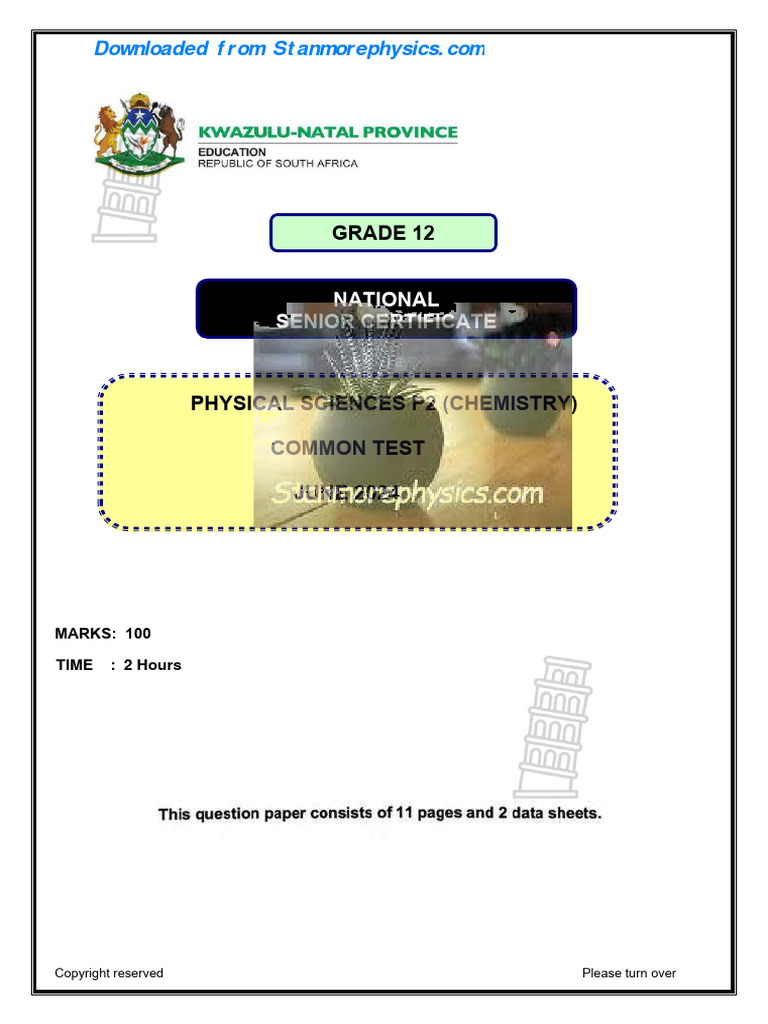 KZN Physical Science Grade 12 June 2024 P2 and Memo | PDF | Chemical ...