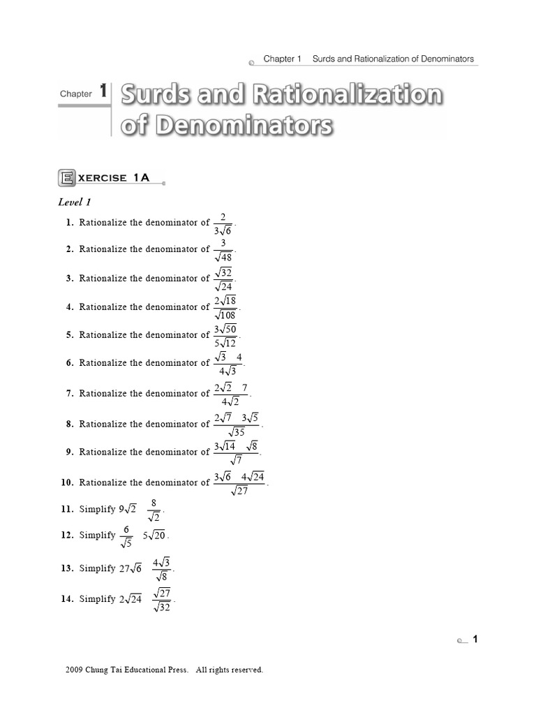 Surds Exercises Hkdse Special | PDF | Mathematics | Mathematical Objects