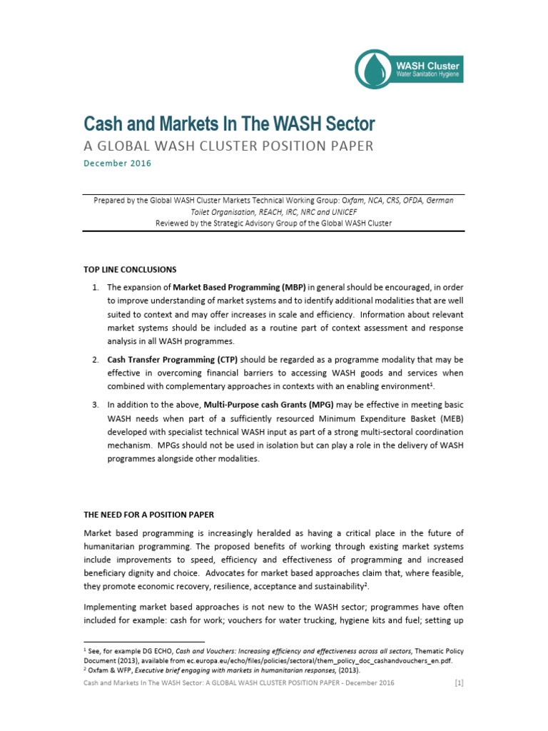 Cash and Markets in The WASH Sector | PDF | Wash | Capacity Building