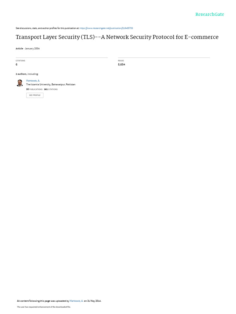 Transport Layer Security Tls A Network Security P Pdf Transport Layer Security Public