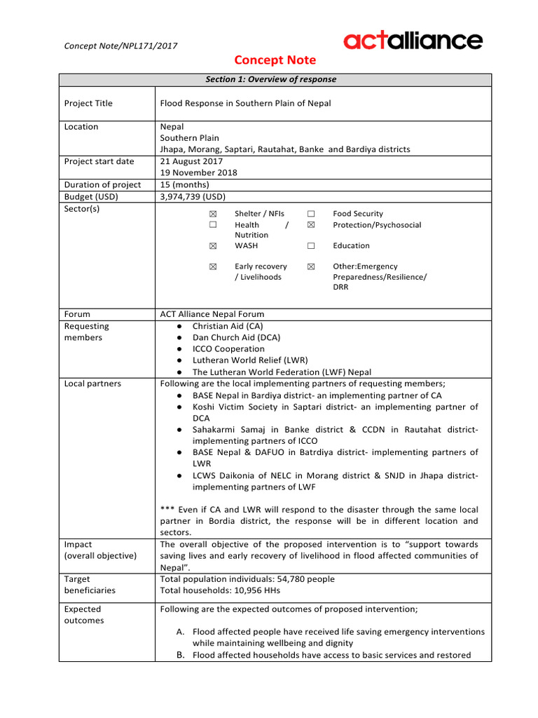 Concepte Note 08 2017 Flood Response in Southern Plain of Nepal | PDF ...