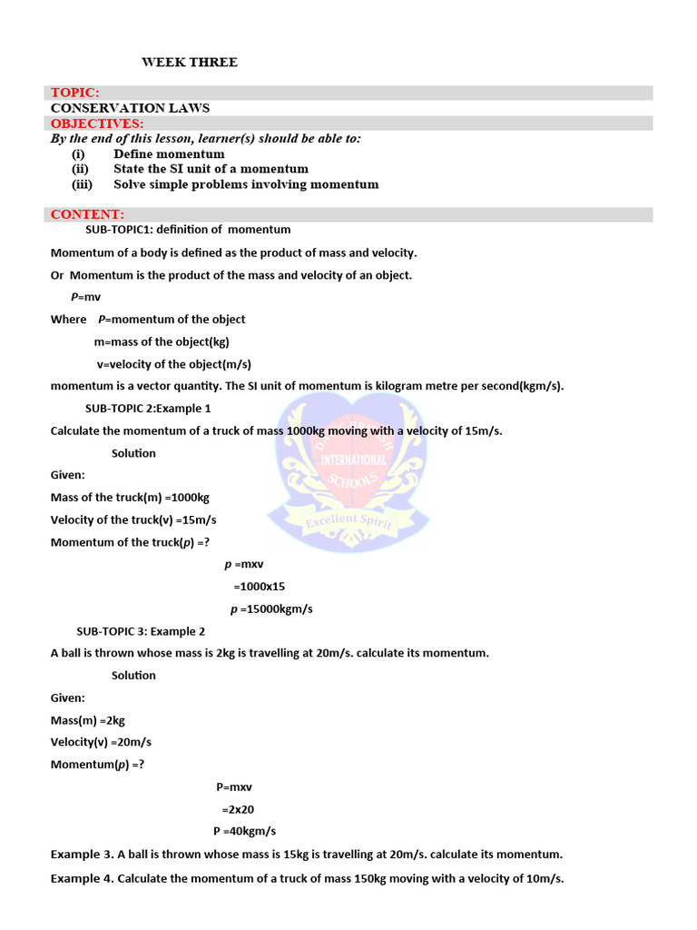 J1 Phy Sci WK 3 | PDF | Momentum | Mass