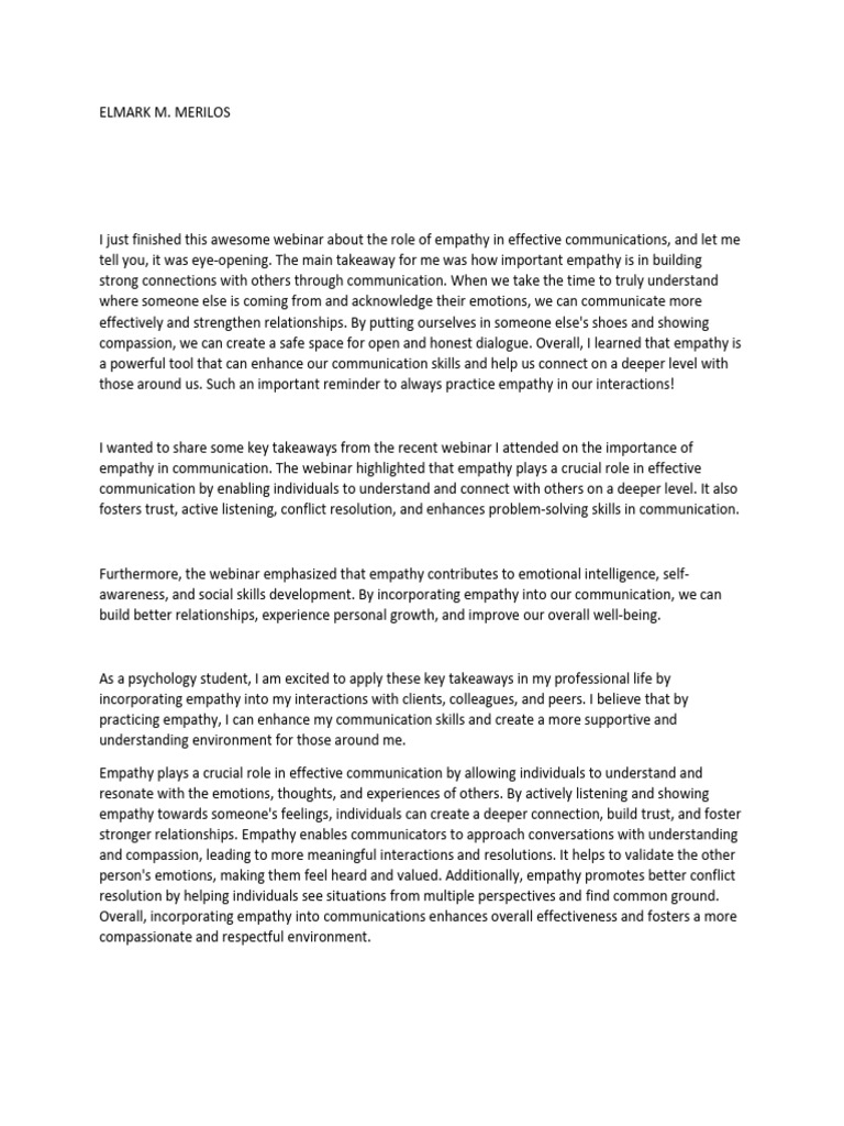 Seminar Reflection | PDF | Empathy | Communication