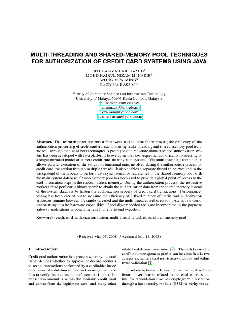 Multi Threading And Shared Memory Pool T Pdf Credit Card Emv 