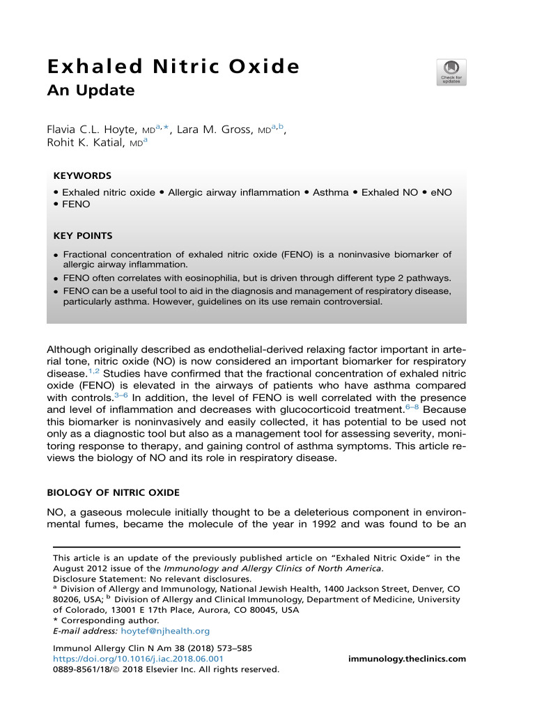 Exhaled Nitric Oxide as Asthma Biomarker | PDF | Nitric Oxide Synthase ...