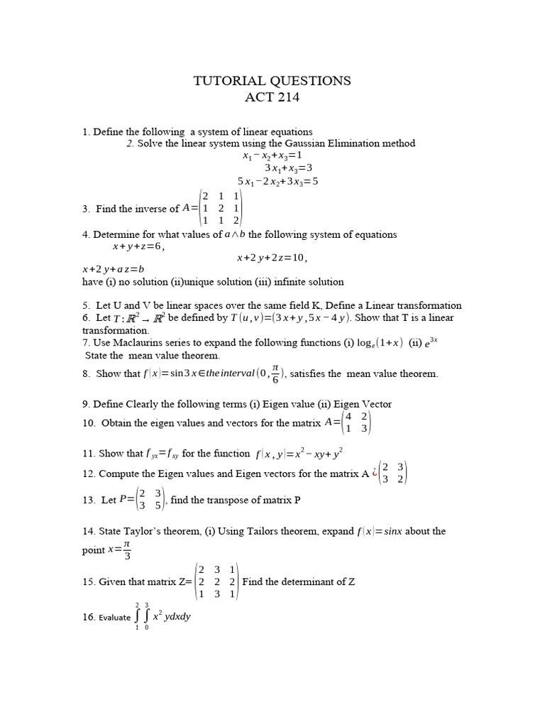 Tutorial Questions Act 214 | PDF