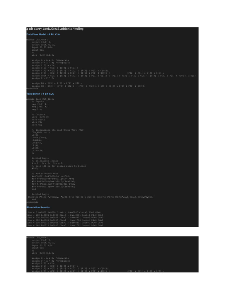 4 Bit Carry Look Ahead Adder in Verilog | PDF | Theory Of Computation | Computer Science