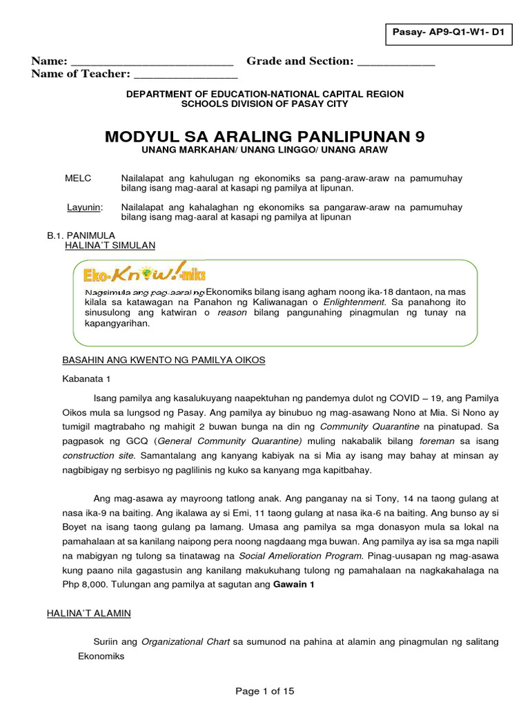 Pasay AP9 Q1 W1 | PDF