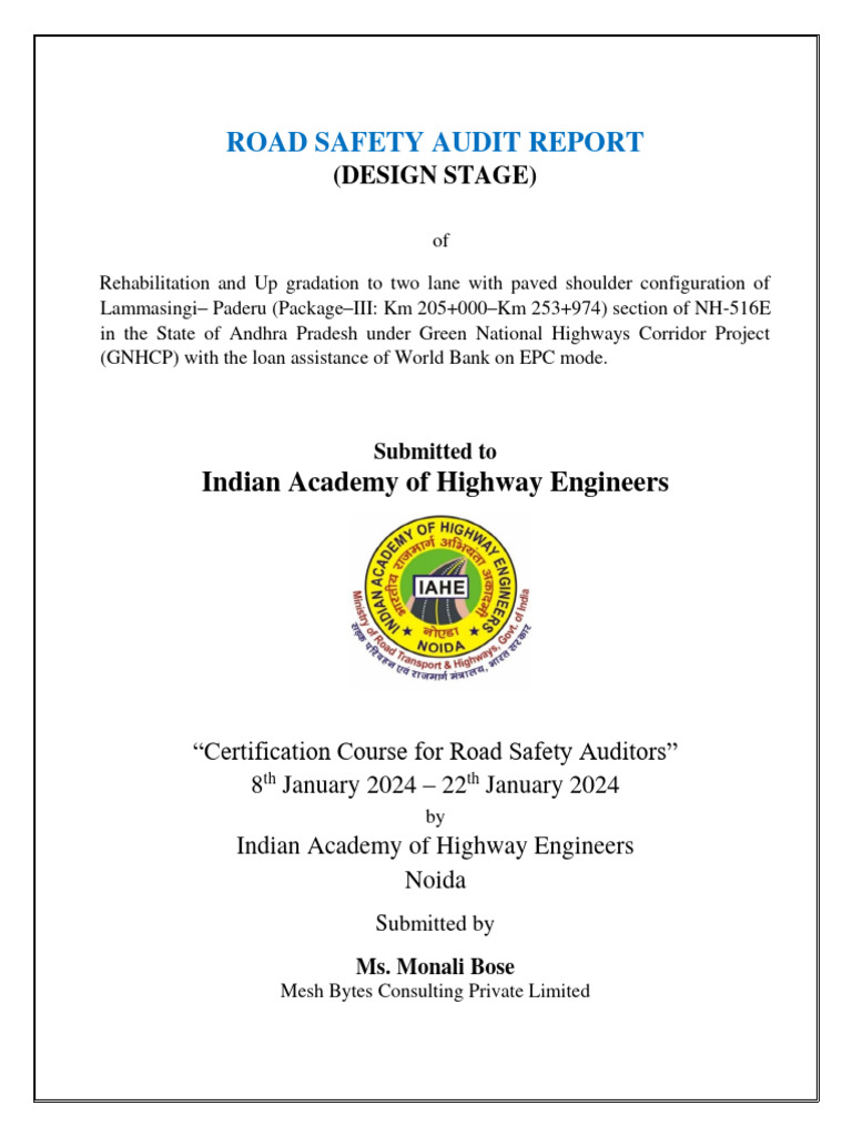 Road Safety Audit Report for NH-516E | PDF | Road | Road Traffic Safety