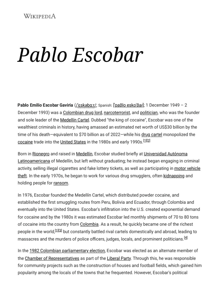 Pablo Escobar - Wikipedia | PDF