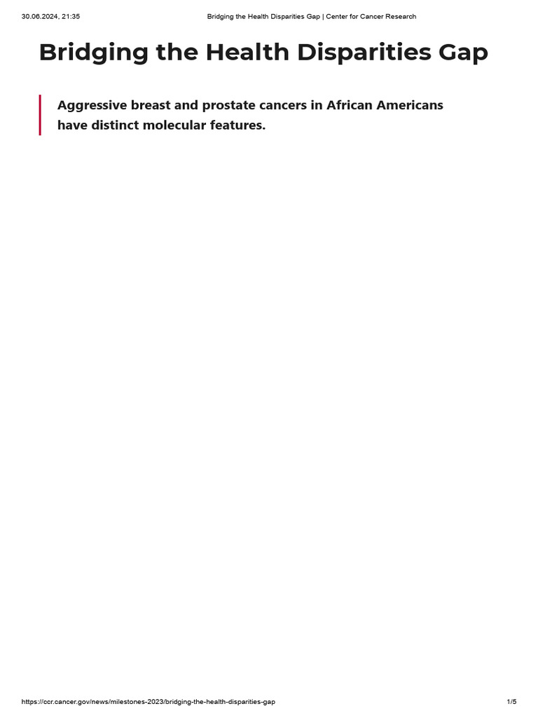 Bridging The Health Disparities Gap - Center For Cancer Research | PDF ...