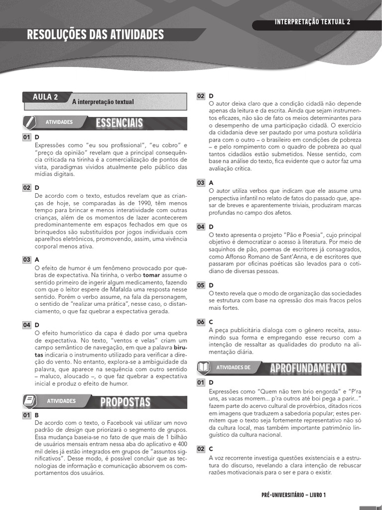 EM3 LP Gabarito Capítulo 1 | PDF | Autor | Marketing