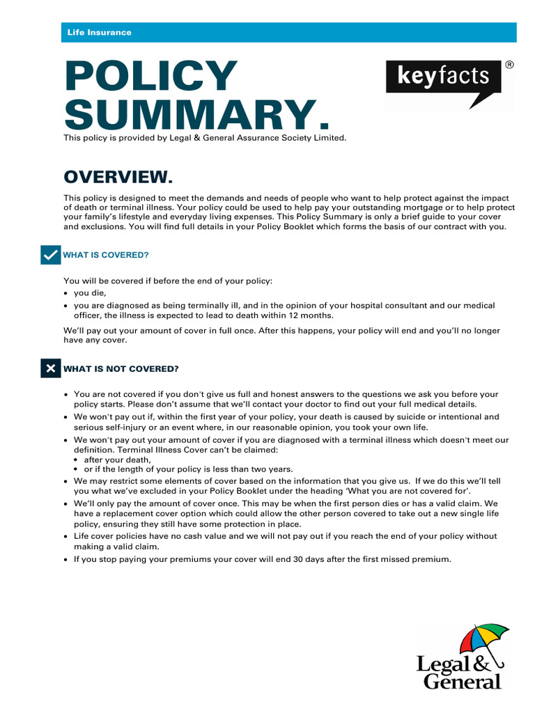 Policy Summary - OCTOBER 2021 | PDF | Insurance | Life Insurance